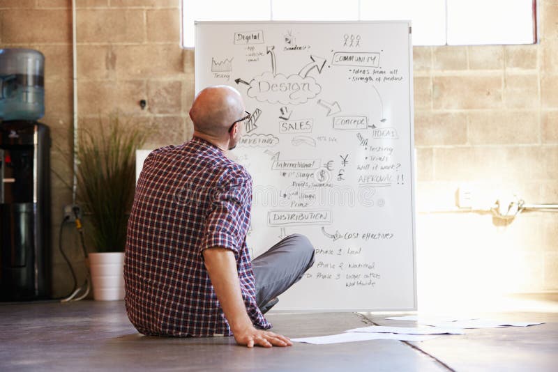 Rear View of Male Designer Drawing Flow Chart Stock Image - Image of ...