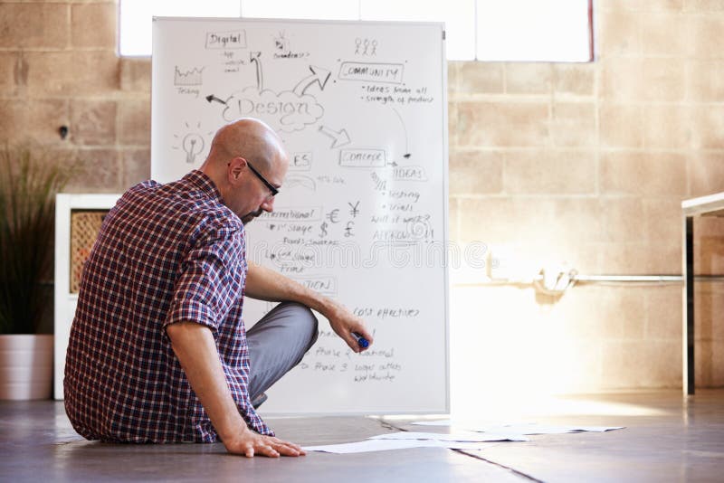 Rear View of Male Designer Drawing Flow Chart Stock Photo - Image of ...