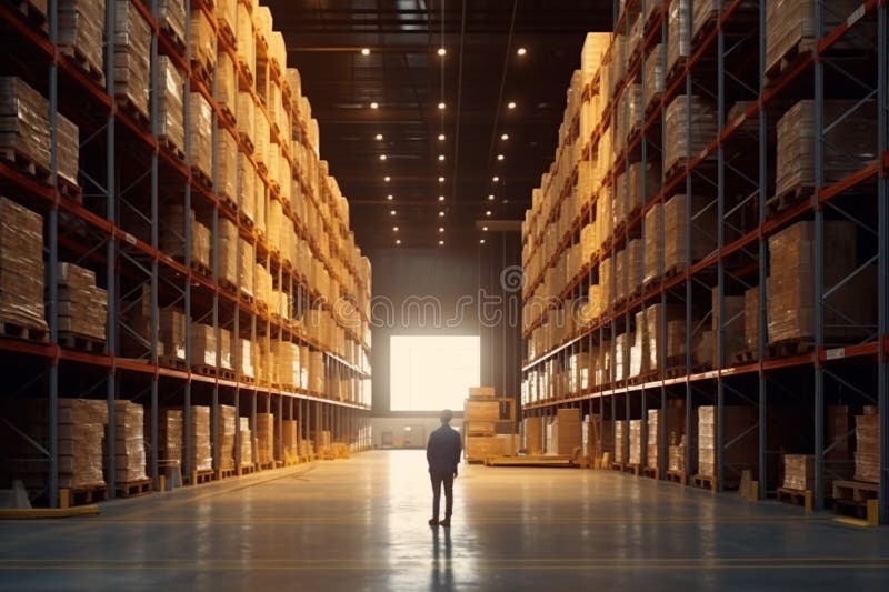 Rear View of Male Supervisor Standing in Warehouse. this is a Freight ...