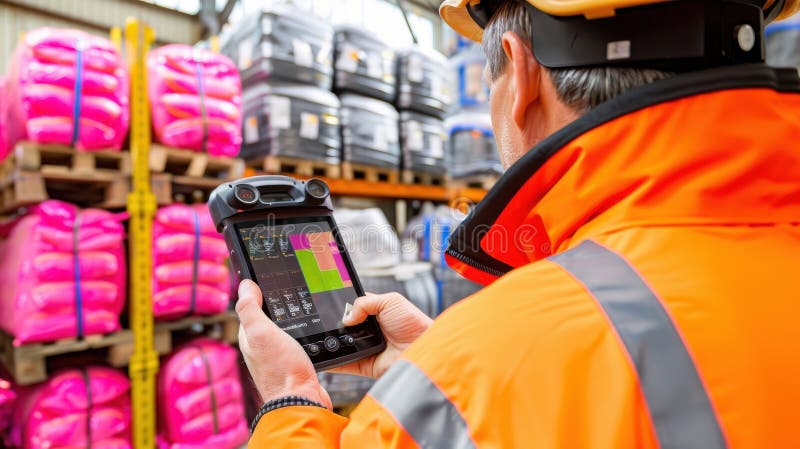 Warehouse Worker Managing Inventory with Handheld Device Stock ...
