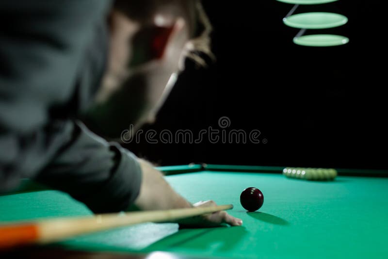 Rear View of Man Aiming the Billiard Ball with Cue. Stock Image - Image ...
