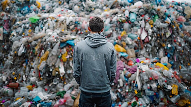 Rear View of Man Facing Plastic Waste Pile Stock Photo - Image of ...