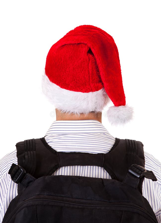 Rear View of a Man in Santa Hat Stock Image - Image of school, head ...