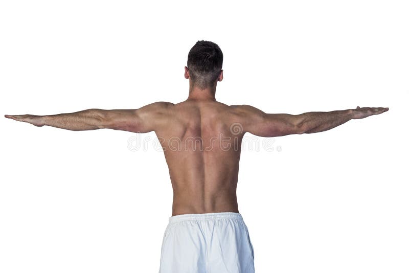 Rear View of a Man Stretching His Arms Stock Image - Image of arms ...