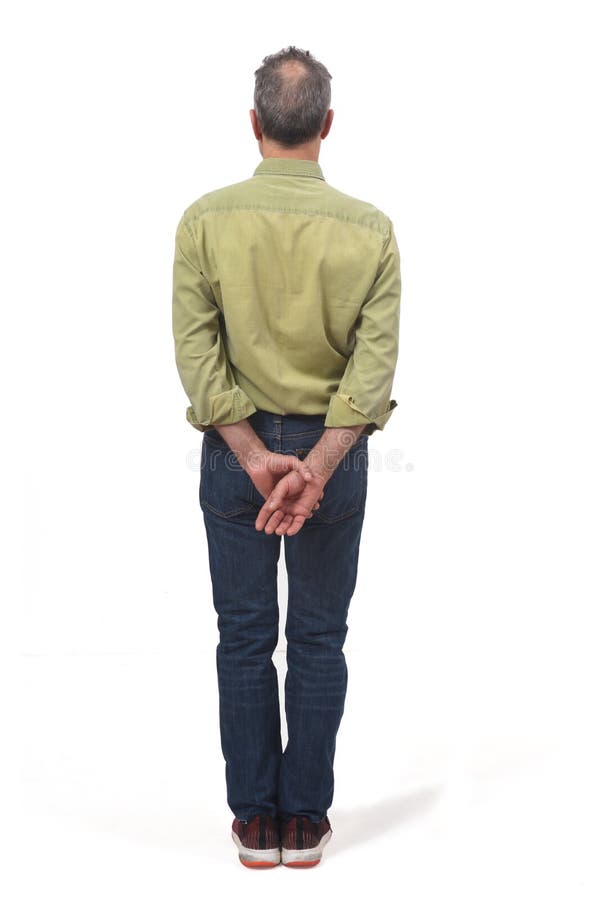 Rear View of a Man on White Stock Image - Image of casual, mature ...
