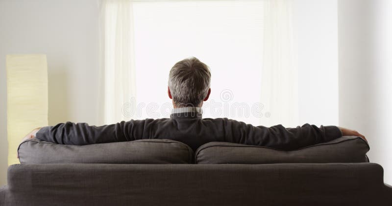 Rear View Mature Man Sitting on Couch Stock Footage - Video of view ...