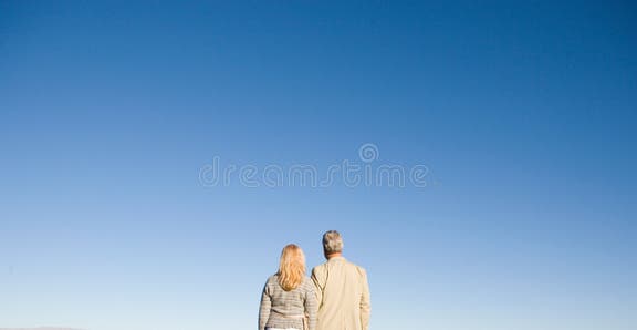 Rear View of Middle Aged Couple at the Sky Stock Image - Image of beach ...