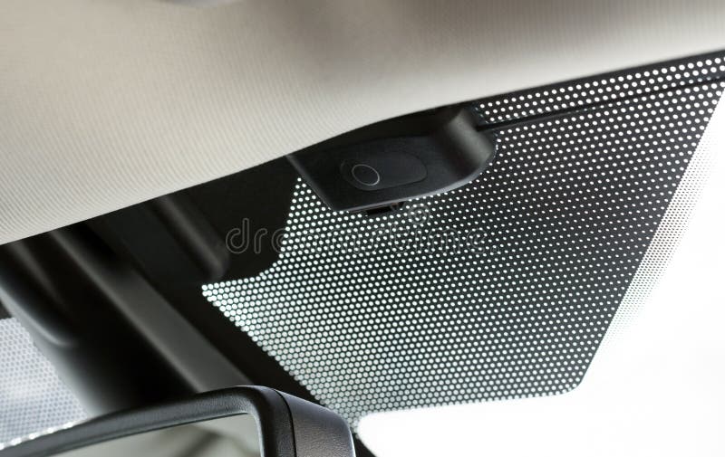 Rear View Mirror and Car DVR on the Windshield with Rain Sensor in the ...