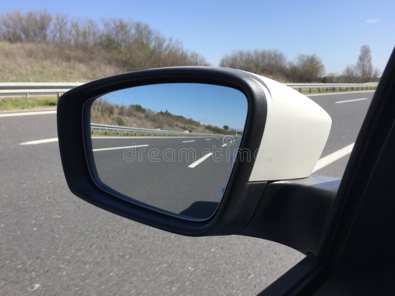 Car Mirror, Rear View Mirror with Highway Stock Photo - Image of inside ...