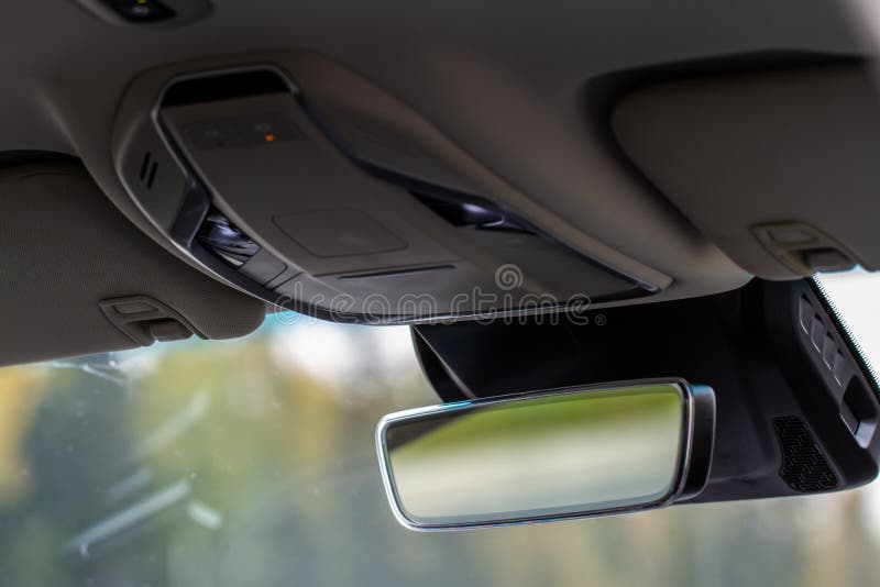 The Rear View Mirror Inside the Car Stock Photo - Image of white, wheel ...