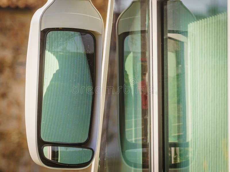 Rear View Mirror in Motorhome Stock Photo - Image of caravan, mirror ...