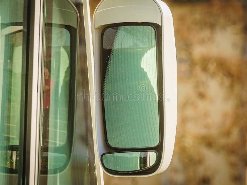 Rear View Mirror in Motorhome Stock Photo - Image of camper, mirror ...