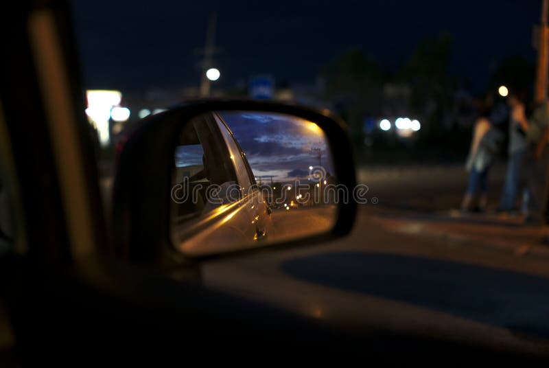 Rear View Mirror in the Night Stock Photo - Image of drive, rear: 192727184