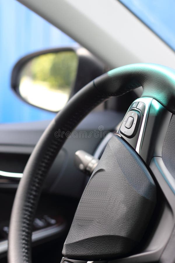 Rear-view Mirror and Steering Wheel of the Car Stock Image - Image of ...