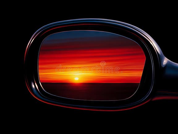 A Rear View Mirror with a Sunset in the Reflection of it Stock Image ...