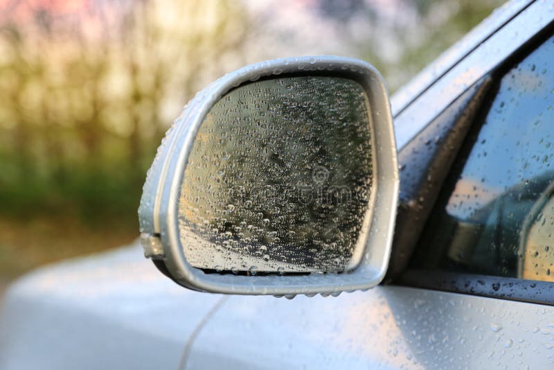 Rear-view Mirror in Water Drops Stock Photo - Image of transport ...