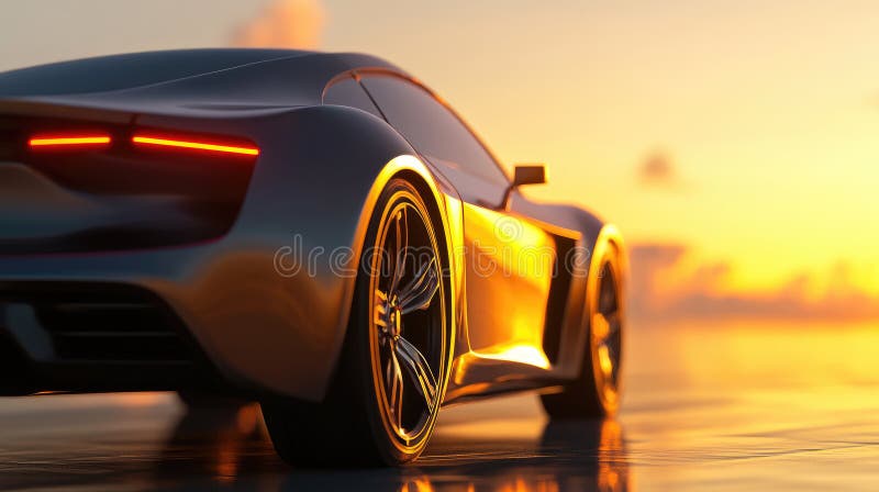 Rear View of Modern Sleek Car, Close Up View Stock Illustration ...