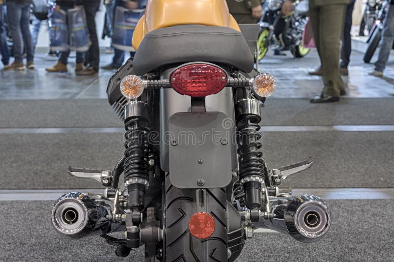 Rear View of Motorcycle, Indoor Photo. Stock Image - Image of exhaust ...