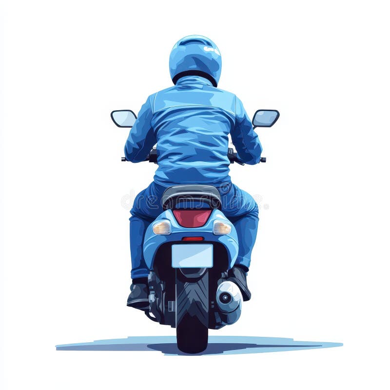 Rear View of a Motorcyclist Riding a Blue Scooter Stock Illustration ...