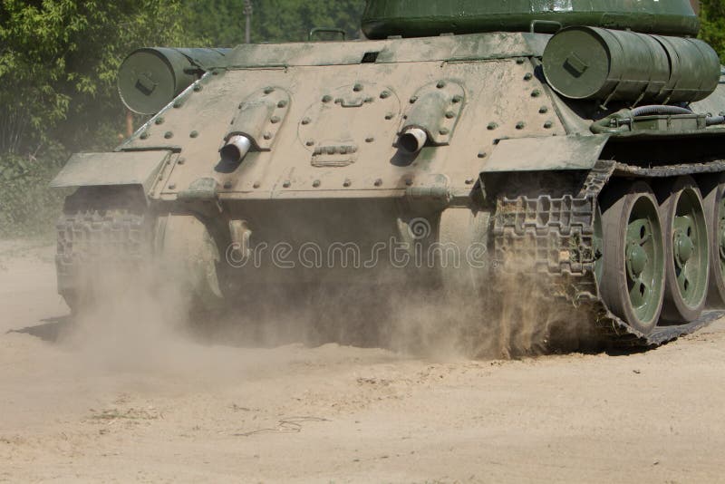 Rear View of Moving Old Russian Tank Stock Photo - Image of military ...