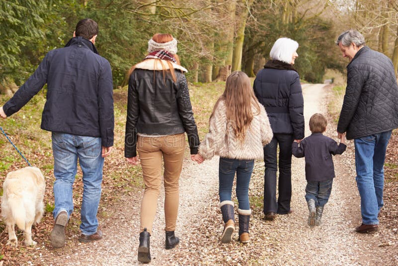 Rear View of Multi Generation Family on Countryside Walk Stock Photo ...