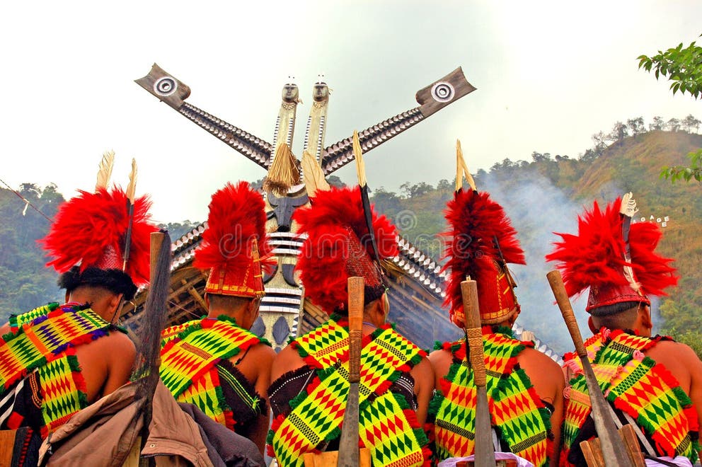Rear View of Naga Tribe Sitting. Stock Image - Image of hornbill ...