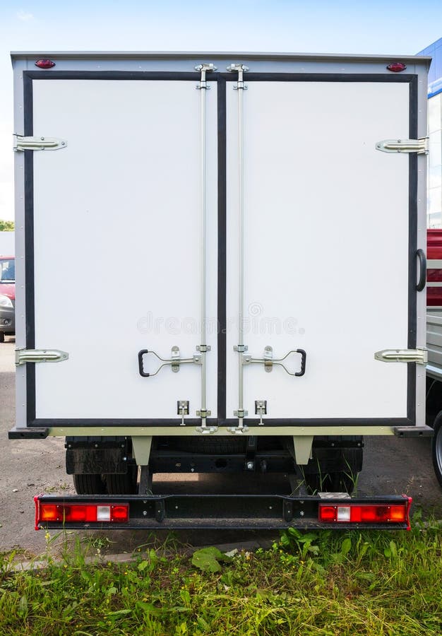 Back Doors of White Cargo Truck Isolated on White Stock Image - Image ...