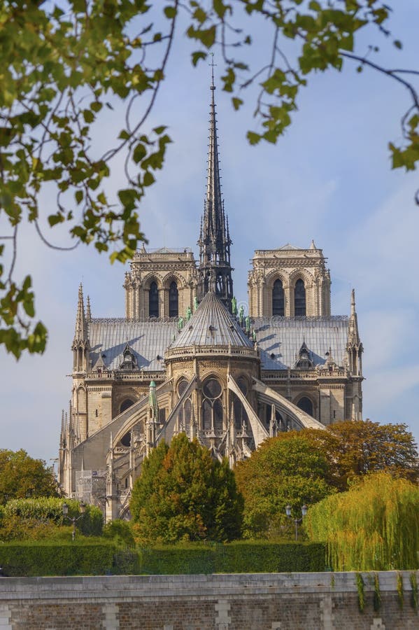Rear View of Notre Dame Cathedral in Paris, France Stock Image - Image ...