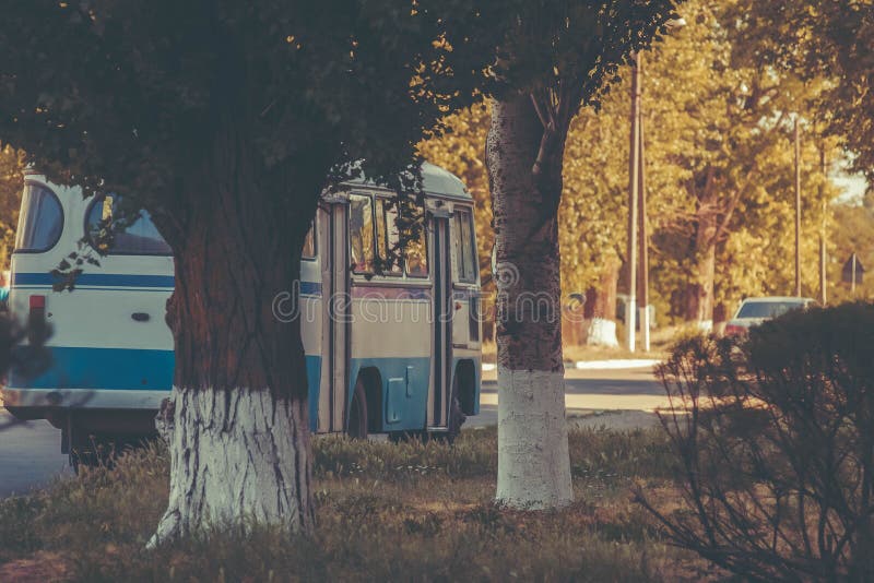 Rear View of the Old Bus. Bus on the Road Stock Image - Image of ...