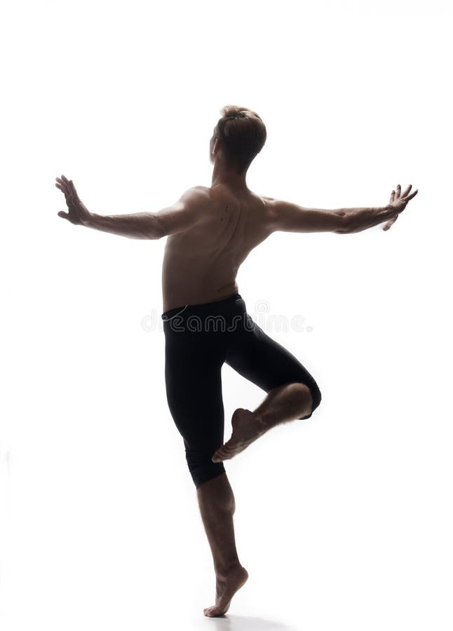 Rear View One Young Man Back Ballet Dancer Posing Arms Outstretched