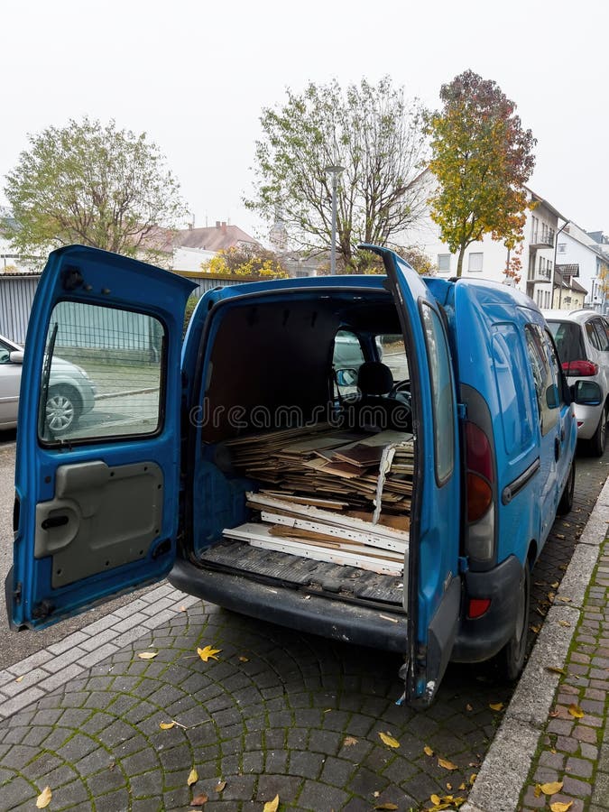 Rear View of Open Van Doors with Multiple Wooden Placards Stock Photo ...