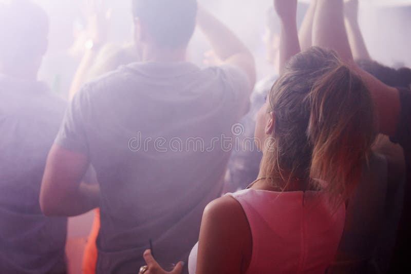 Rear View of People Dancing in Nightclub Stock Photo - Image of female ...