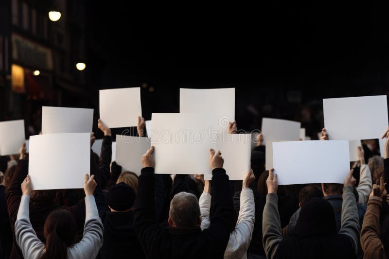 Rear View of People with Empty Placards and Posters in the Street Stock ...