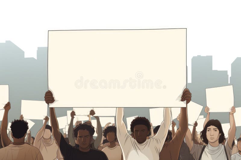 Rear View of People with Empty Placards and Posters in the Street Stock ...