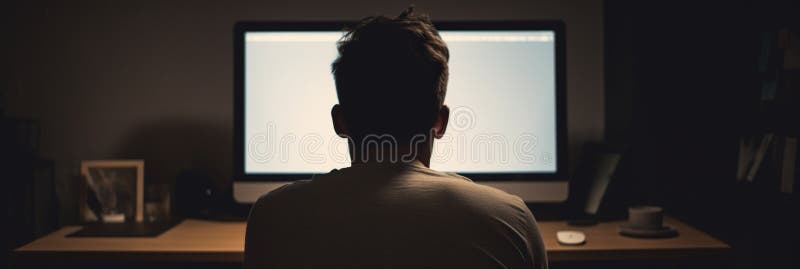 Rear View of Person Staring at Computer, with a Blank Document or ...