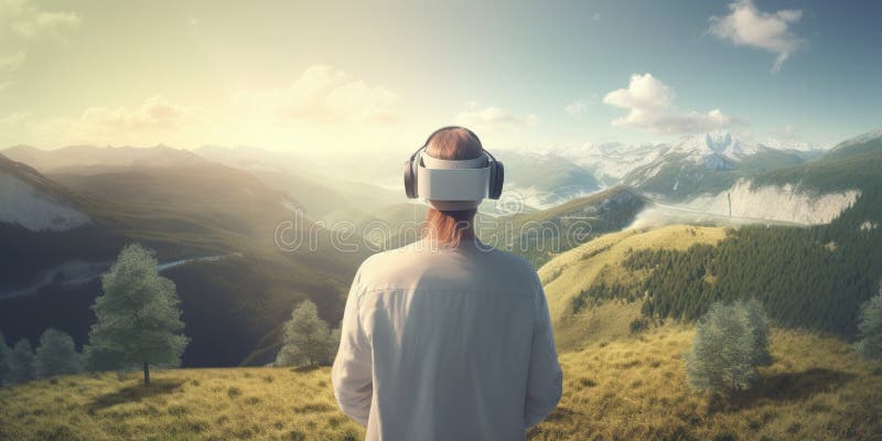 Person Wearing a Virtual Reality Headset, Exploring a Stunning Digital ...
