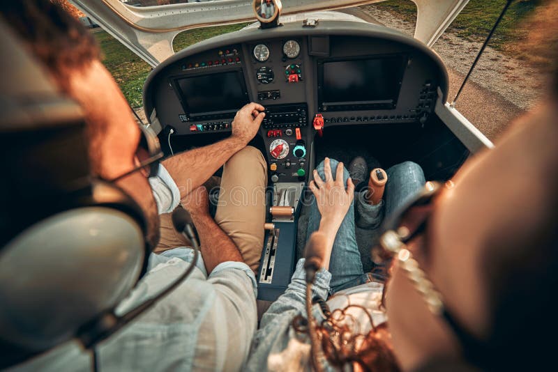 Pilot Operating Controls Inside Airplane Cockpit View Stock Photos ...