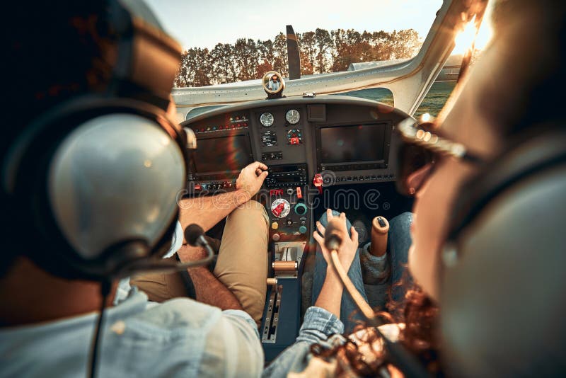 Rear View of Pilot and Copilot in Private Cockpit of Small Plane Stock ...