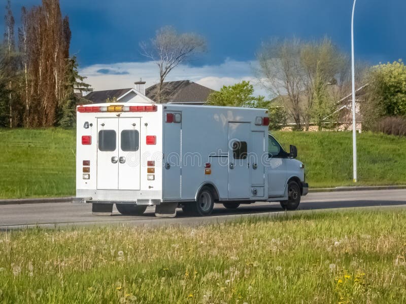 A Rear View of a Plain White Ambulance. Stock Image - Image of injury ...