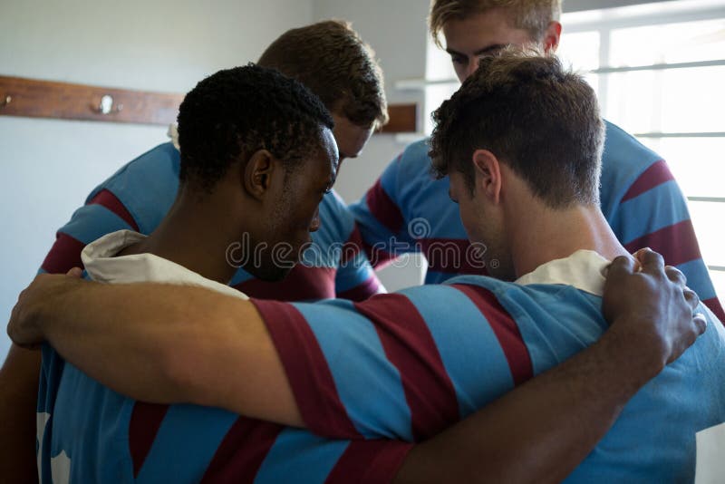 Rear View of Player Making Huddle Stock Photo - Image of healthy ...