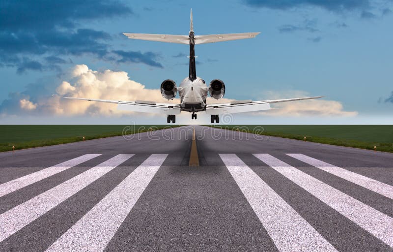 Rear View of a Private Jet Landing Stock Image - Image of cloud ...