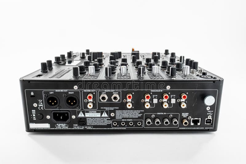 Rear View of Professional Audio Mixer with Cable Connections and ...