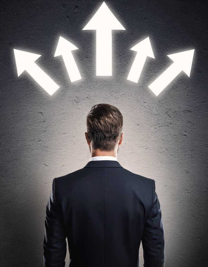 Rear View Puzzled Businessman Facing a Wall with Multiple Illuminated ...