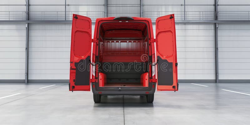 Rear View of a Red Delivery Van in a Distribution Warehouse Its Read ...