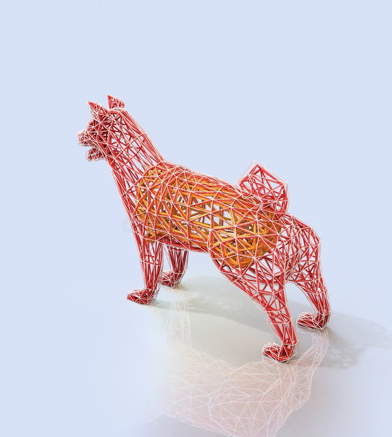 Rear View of Red Dog`s Wire Frame Shape in Low Polygon Style Stock ...