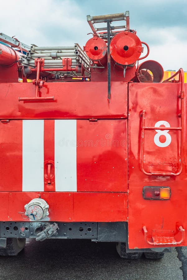 Rear View of a Red Fire Truck Stock Image - Image of fire, fireman ...