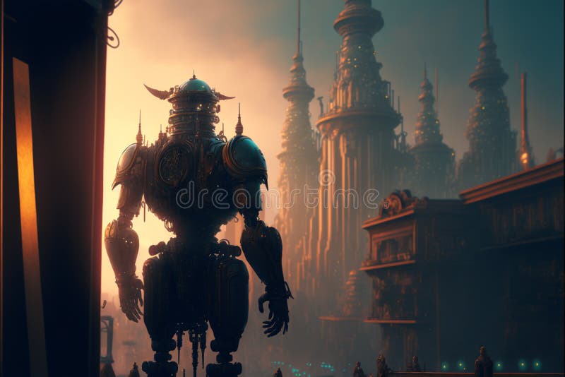 Rear View of a Robot Steampunk Style, GENERATIVE AI Stock Illustration ...