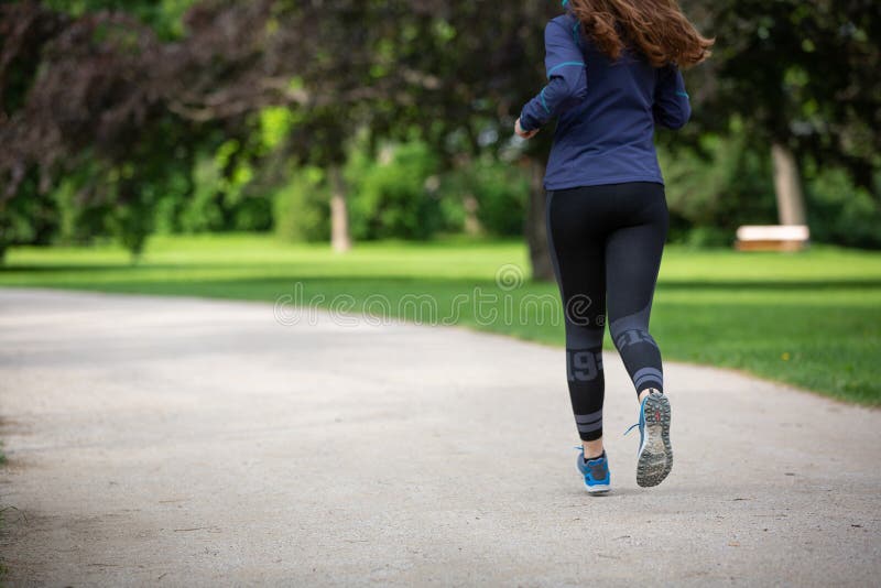 Rear View of Young Woman Going Up Stairs in Park Stock Photo - Image of ...