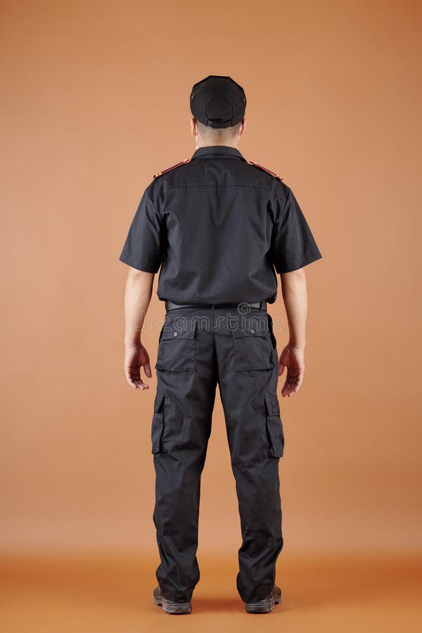 Rear View of Security Guard Stock Image - Image of policeman, asian ...