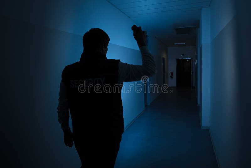 Security Guard Standing in Corridor of the Building Stock Image - Image ...
